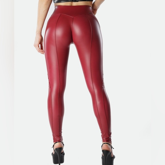 Pairadize | Pants & Jumpsuits | Pairadize Assthetic Hot Maroon Burgundy Red Faux Leather Wetlook ...